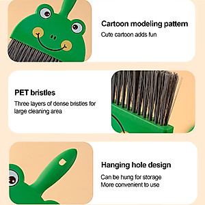 ulafbwur Mini Dustpan and Brush Set, Cartoon Pattern Cleaning Set, 2pcs/set Small Broom Dustpan Set, Keyboards Cleaning Mini Broom Dustpan Set, Compact Dust Pan and Hand Broom for Cleaning Brown