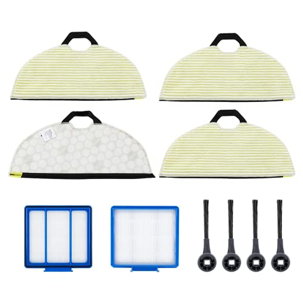 BSRTOP Vacuum Mop Replacement Pads Kit: 10pcs Replacement Parts Side Brushes Filters & Cleaning Mop Pads for Shark RV2001WD AV2001WD Robot