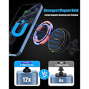 Magnetic Wireless Car Charger Mount，[Ice Cooling Charging] Anmeix 15W Fast Charging Magnet Car Phone Holder,Air Vent Mount Compatible with iPhone 15/14/13/12 Series Phones and Magnetic Cases, Black