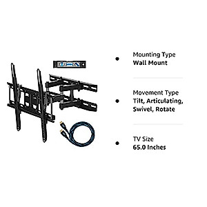 Cheetah Mounts APDAM3B Dual Articulating Arm TV Wall Mount Bracket for 20-65” TVs up to VESA 400 and 115lbs,Mounts on Studs up to 16”, Includes Twisted Veins 10’HDMI Cable and 6” 3-Axis Bubble Level