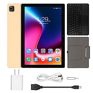 doder 10. 1 Inch Tablet 5G 8GB 256GB 4G WiFi Tablet PC Call 2 in 1 Yellow with 12 Keyboard for Reading (US Plug AC9‑240V)