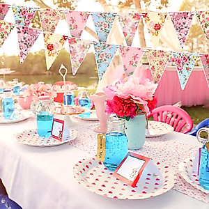 Funtery 5 Pcs Retro Bright Floral Paper Garland Chic Tea Party Garland Wildflower Garland Floral Triangle Banner for Wedding Birthday Parties Festivals Home Outdoor Hanging Decorations