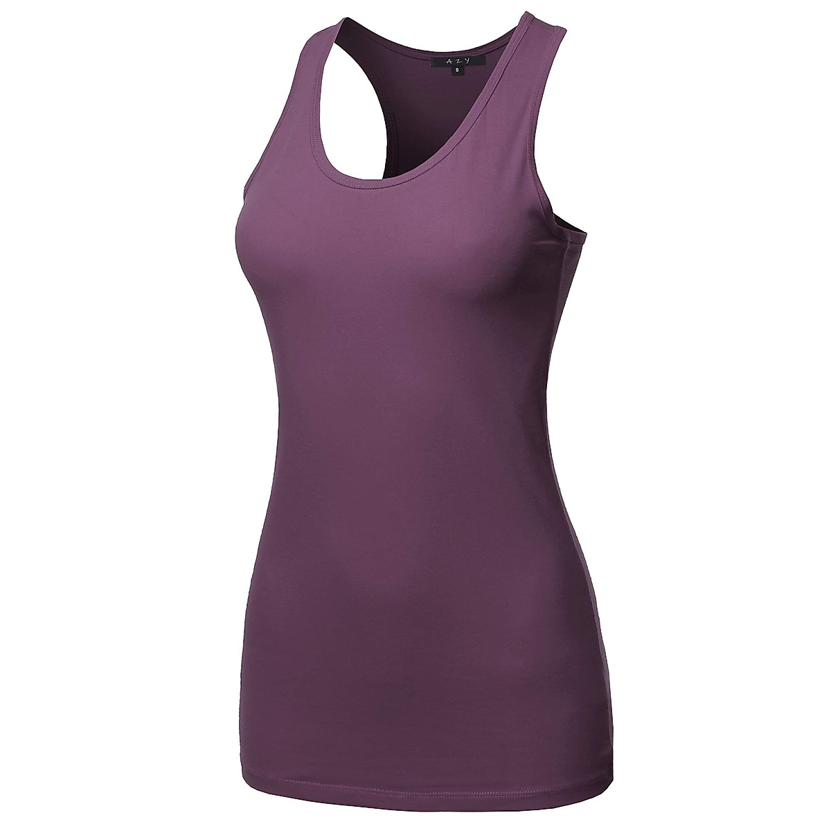 A2Y Basic Solid Soft Cotton Scoop Neck Racer-Back Tank Top Egg Plant L