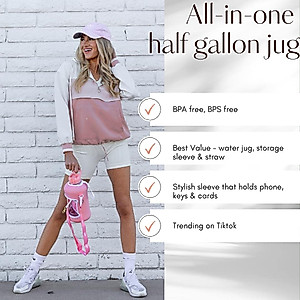 H2O Capsule 2.2L Half Gallon Water Bottle with Storage Sleeve and Covered Straw Lid – BPA Free Large Reusable Drink Container with Handle - Big Sports Jug, 2.2 Liter (74 Ounce) Rose Quartz