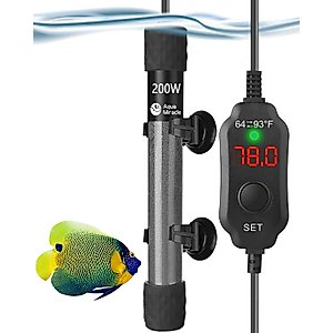 AquaMiracle Adjustable 200W Aquarium Heater Submersible Fish Tank Heater Super Short Aquarium Heater with LED Digital Display Thermostat, for Tanks 20-40 Gallons