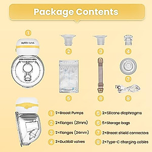 Breast Pump Hands Free, Double Wearable Breast Pump with Smart Touchscreen, 3 Modes & 12 Levels, Portable Wireless Electric Breast Pump, Low Noise and No Leakage with 21mm/24mm Flanges (Pack of 2)
