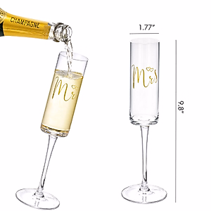ROXBURGH Mr and Mrs Wedding Champagne Flutes, Bride and Groom Wedding Toasting Glass,Elegant 7oz Square Wine Glasses Set of 2, Bridal Shower for Wedding, Anniversary, Engagement for Couples