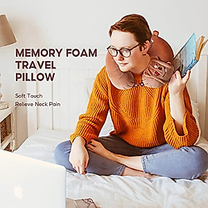 MINISO Travel Neck Pillow with Eye Mask, We Bare Bears Memory Foam Neck Support Cartoon Pillow Valentine's Day Gift for Traveling, Sleeping, Airplane, Car, Home & Office(Grizzly)