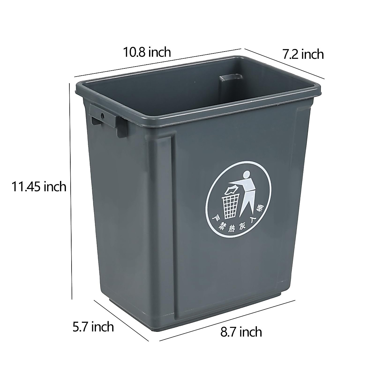 Kekow 2.6 Gallon Small Bathroom Trash Can, 4-Pack Open-Top Plastic Rectangular Wastebasket, Gray