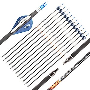 Musen Pure Carbon 30 inch Arrows Hunting Arrows for Recurve Bow,100% Carbon Archery Target Arrows with Removable Tips for Youth Hunters & Bowhunters (Pack of 12) (SP500)