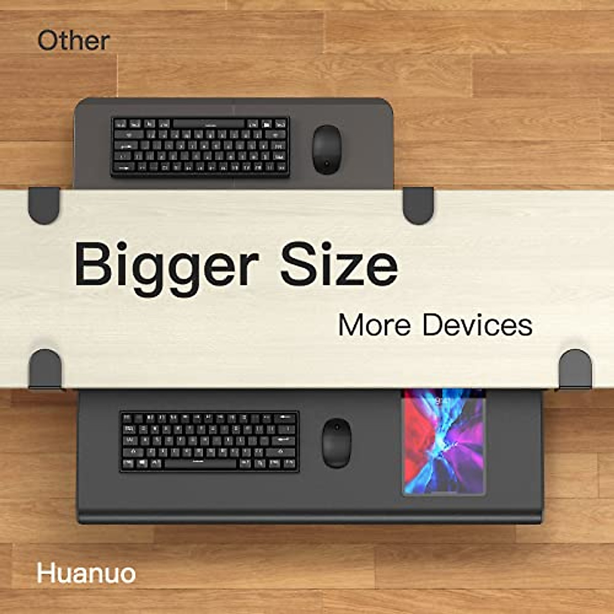 HUANUO Keyboard Tray Under Desk with C Clamp-Large Size, Steady Slide Keyboard Stand, No Screw into Desk, Perfect for Home or Office