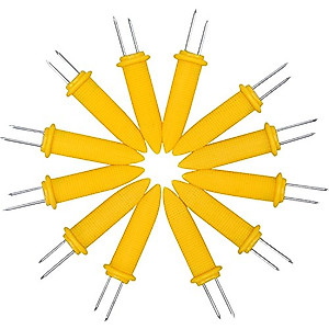 Elcoho 25 Pack 3.35 Inch Large Corn Holders Stainless Steel Corn on the Cob Skewers Holders with Storage Box