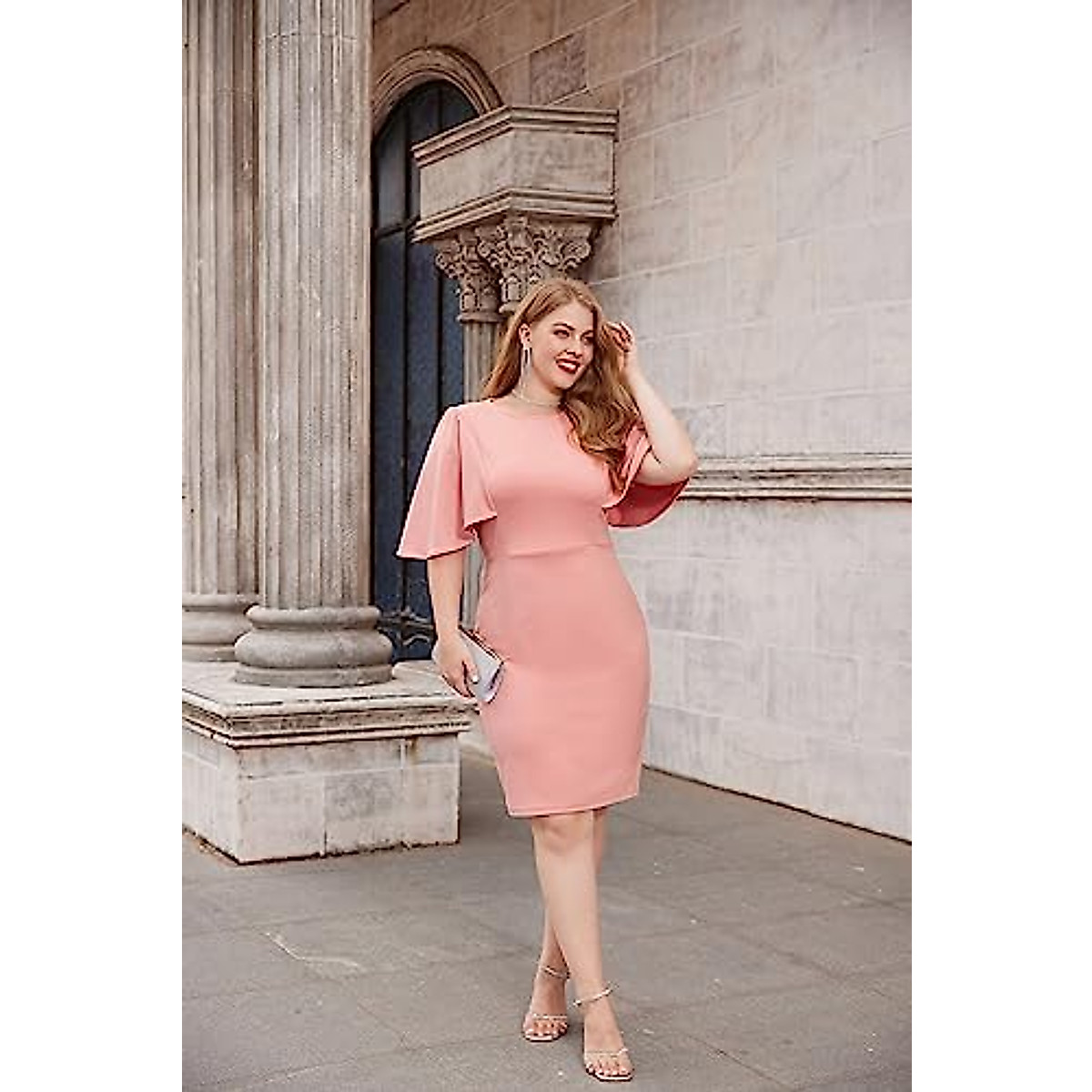 GRACE KARIN Women Fitted Elegant Formal Cocktail Party Pencil Midi Dress XL Pink