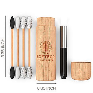 BOETECO Bamboo Reusable qtip Ear Swab and Makeup Swabs Kit. 1 Case with 4 Reusable Silicone Cotton Swabs for Ears, Baby, Beauty.