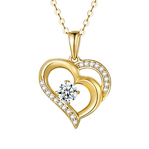 14K Solid Gold Heart Necklace Jewelry for Women, Dainty Real Gold Double Love Hearts Pendant Necklace Delicate Love Jewelry Gift for Mom, Wife 16-18 inch