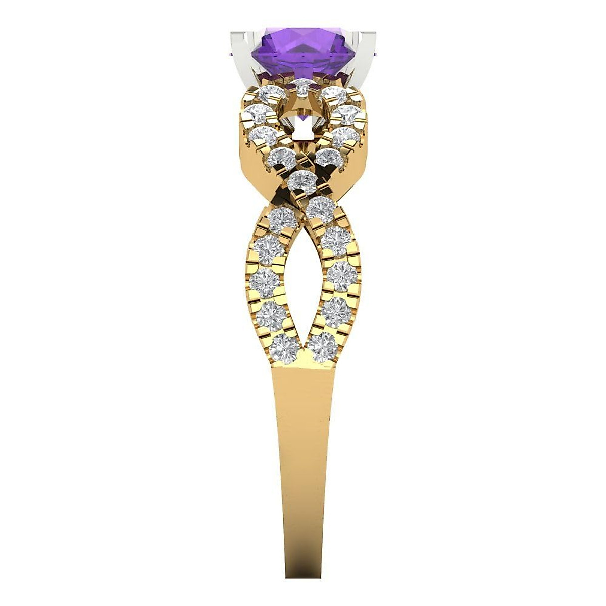 Clara Pucci 1.32ct Round Cut Custom Engraving Solitaire Natural Amethyst Statement W/accent Art Deco Ring 14k 2 tone Gold Size 5
