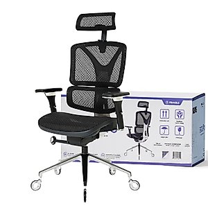 Nouhaus Ergonomic Office Chair Lumbar Support Aluminum Alloy Backrest, High Back Mesh Computer Desk Chair with Adjustable Headrest, 4D Armrest and Premium Wheels(ErgoPRO,Black)