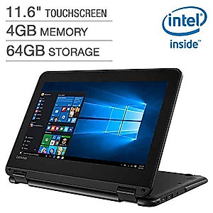 Lenovo 2019 New 300e Flagship 2-in-1 Business Laptop/Tablet, 11.6" HD IPS Touchscreen, Intel Celeron Quad-Core N3450 up to 2.2GHz, 4GB DDR4, 64GB eMMC, Windows 10 S/Pro, Choose Flash Drive
