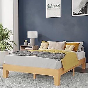 Flash Furniture Evelyn Wooden Platform Bed - Natural Pine Finish - Full - Wooden Slat Support - No Box Spring Required - Easy Assembly