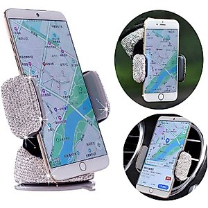 Bling Crystal Car Phone Mount with One More Air Vent Base, Universal Cell Phone Holder for Dashboard,Windshield and Air Vent. (Sliver)