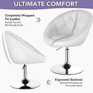 Vanity Chair, Swivel Height Adjustable Makeup Chair, Tufted Round Back Swivel Bar Chair with Chrome Frame, Leather Modern Swivel Accent Chair Suitable for Bedroom Lounge Bar (1)