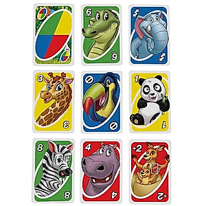 Mattel Games ​UNO Junior Card Game for Kids with Simple Rules, Levels of Play and Animal Matching for 2-4 Players