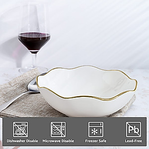 fanquare 16oz Vintage White Pasta Bowls Set of 4, Porcelain Salad Bowls, 7" Kitchen Serving Bowls, Cereal Bowls with Gold Trim