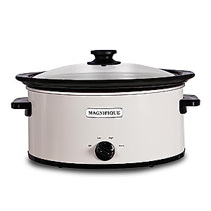 [NEW] MAGNIFIQUE Oval Slow Cooker with Keep Warm Setting - Perfect Kitchen Small Appliance for Family Dinners (White Manual, 6 Qt)