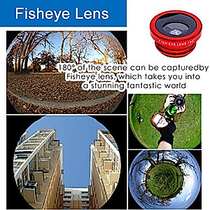 KINGMAS 3 in 1 Universal Fish Eye & Macro Clip Camera Lens Kit for iPad iPhone 7 6 5 Samsung BlackBerry HTC and Most Smartphones (Red)
