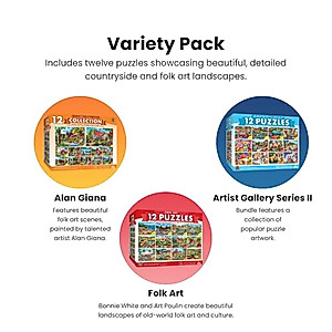 MasterPieces 12 Pack Jigsaw Puzzles for Adults, Family, Or Kids - Artist Gallery Bundle with 100, 200, and 300 Piece Puzzles