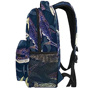 Oarencol Sharks Dark Blue Whale Hammerhead Watercolor Wave Animal Cartoon Fish Backpacks Bookbags Daypack Travel School College Bag for Womens Girls Mens Boys Teens
