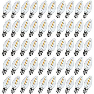 50 Pack C7 LED Night Light Bulbs, C7 LED Replacement Light Bulb for Christmas String Light, 0.6 Watt Equivalent to 7 Watt, Warm White 2200K, E12 Candelabra Base Clear Plastic LED Bulbs