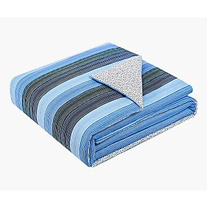 Tommy Hilfiger Tommy Explorer Stripe 200 TC Percale Set of 3 Duvet Set, Full/Queen Size, 100% Cotton (Denim/Green)