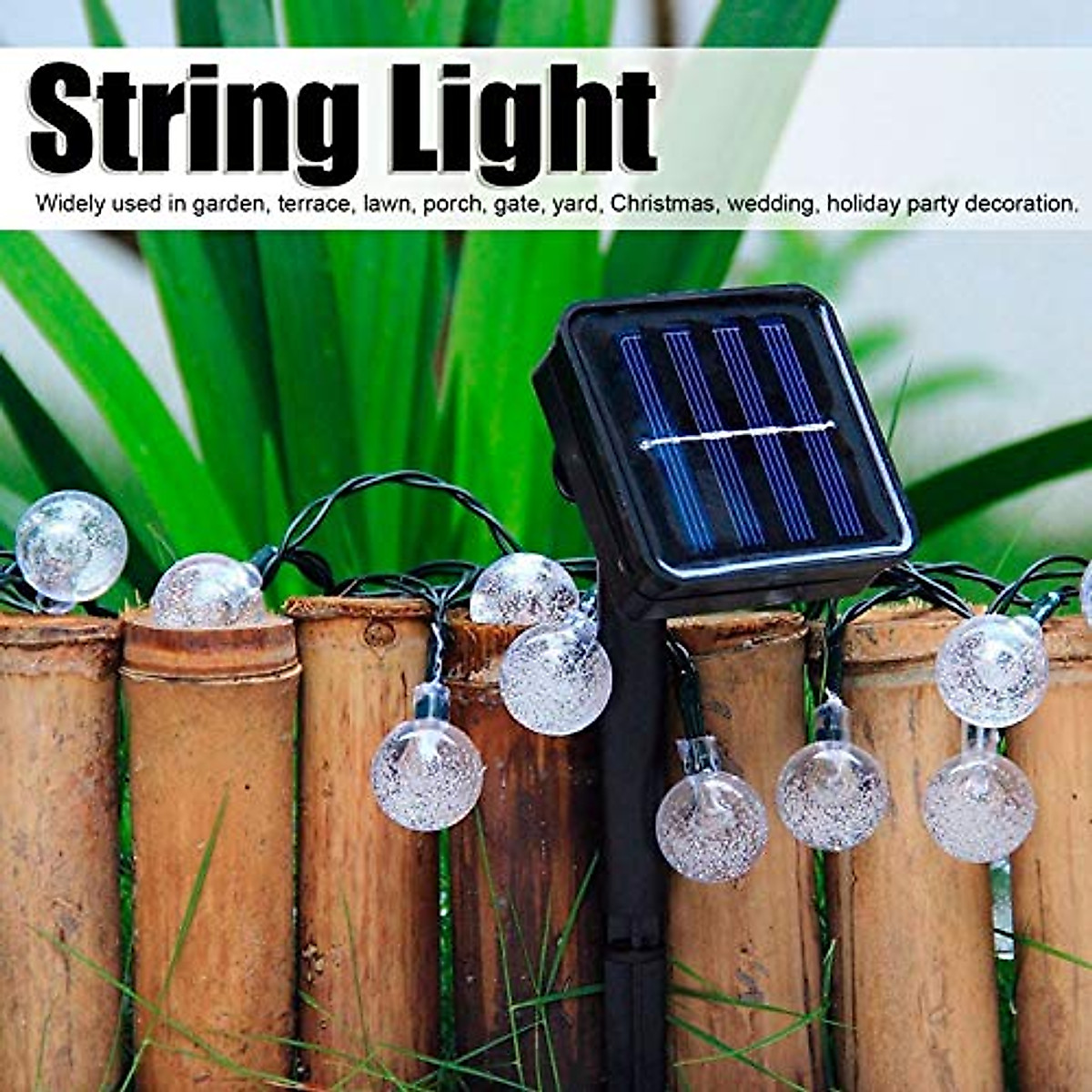 Outdoor String Lights, Waterproof Christmas Decoration Light, 19.7 Feet 30 LED Solar Powered Patio Lights Super Bright with Support Pillar Fairy Lights for Xmas Tree Garden Home (Warm Yellow)