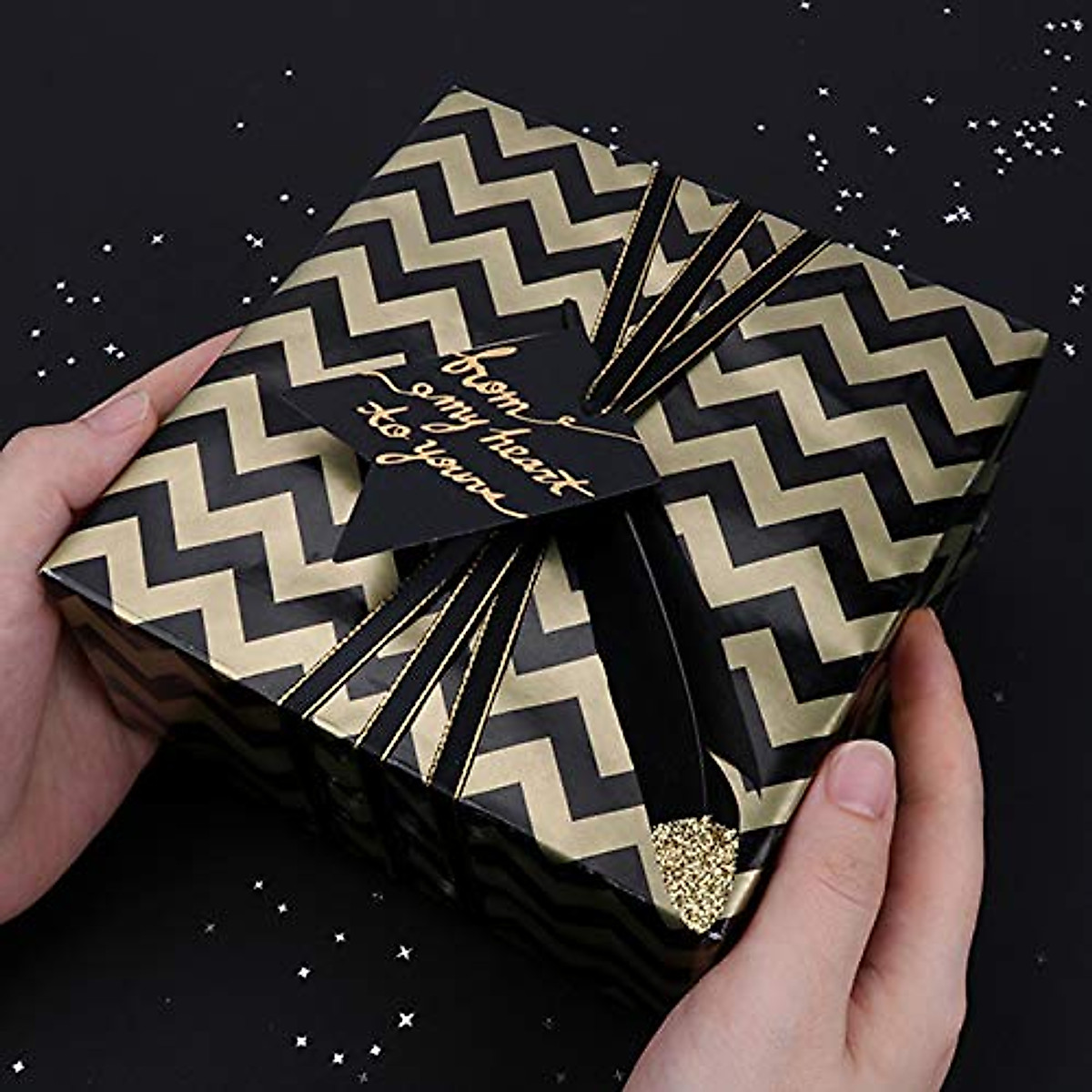 WRAPAHOLIC Wrapping Paper Roll - Black Gold Design for Birthday, Holiday, Baby Shower - 4 Rolls - 30 inch X 120 inch Per Roll