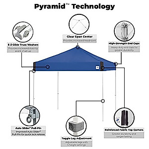 E-Z UP Pyramid Instant Shelter Canopy, 10' x 10' with Wide-Trax Roller Bag & 4 Piece Spike Set, Royal Blue