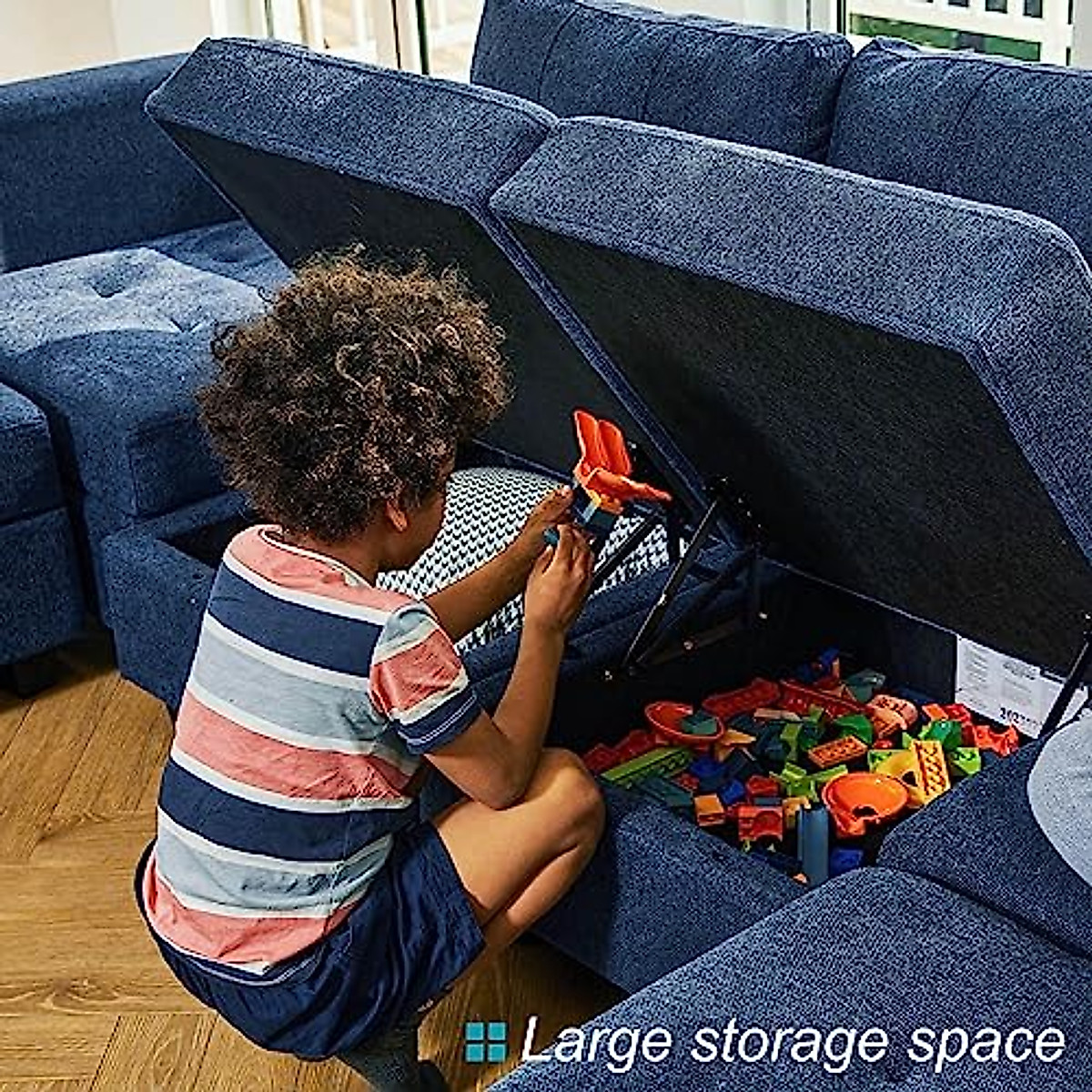 Belffin Modular Sectional Sofa Set with Ottomans Oversized U Shaped Sofa Set with Storage Seat Modular Sofa Couch with Reversible Chaises Modern Fabric Blue