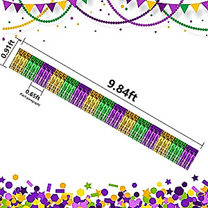 2 Pack Mardi Gras Fringe Curtain,19.68Ft Metallic Fringe Tinsel Streamers Banner,Gold Green Purple Foil Fringe Drape for Street Background Decorations DIY Party Supplies