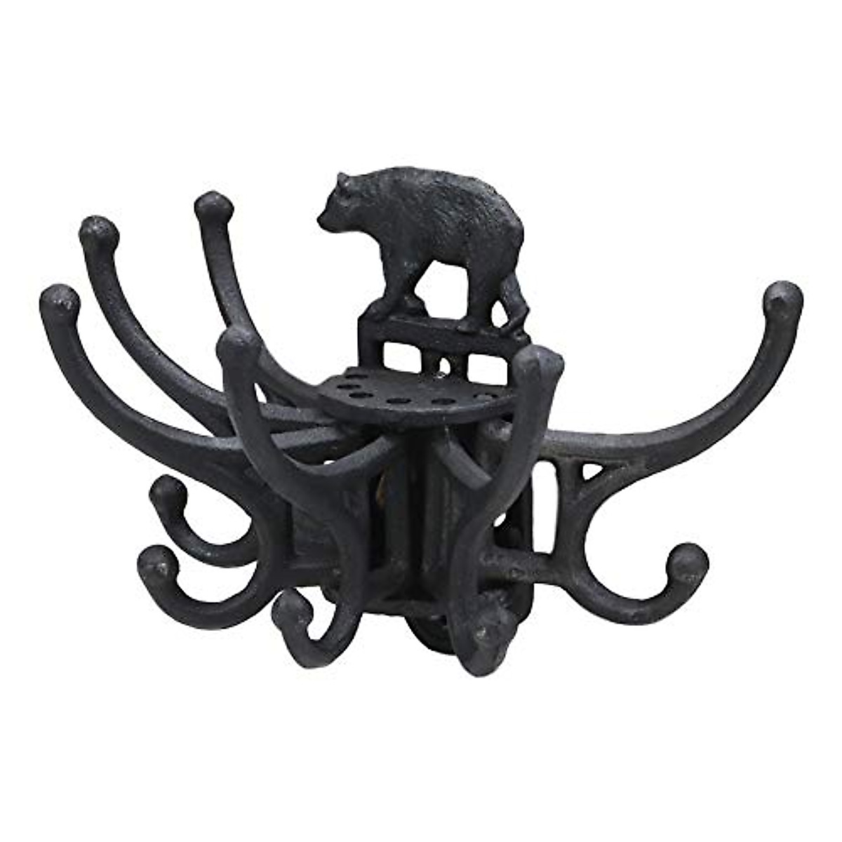 Ebros Cast Iron Rustic Forest Black Bear Free Spinning Movable Hanging Wall Hooks 9" Wide Western Bears Themed Mount Hook for Coats Hats Keys Leashes Backpacks Cabin Lodge Country Accent Decor