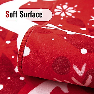 Asrug Christmas Red Rug-2x3 Reindeer Washable Area Rug Entryway Throw Rugs Indoor Doormat Diamond Floor Cover Snowflake Accent Low Pile Small Carpet for Bedroom Living Room Entry Decor