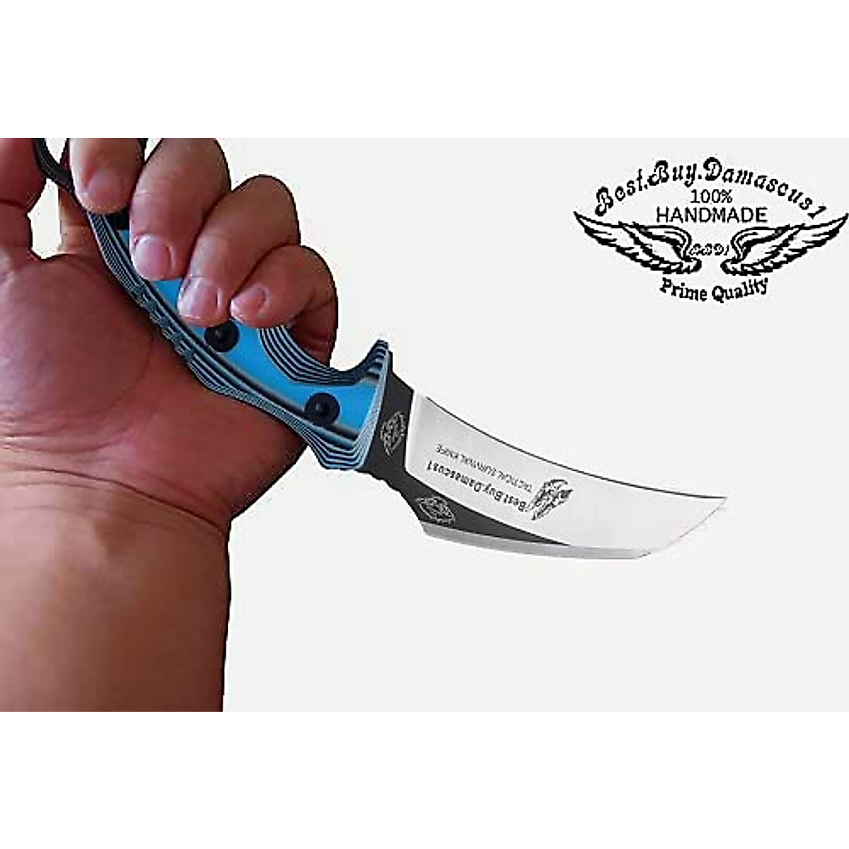 Best.Buy.Damascus1 Hunting knife Survial Blue G10 Fixed Blade Knife with Kydex Sheath Prime Qulity