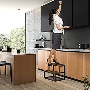 Wooden Step Stools for Adults Kids - Heavy Duty Bedside 2 Step Stool for High Beds Kitchen Bathroom