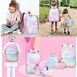 CAMTOP School Backpacks for Teen Girls Rainbow Backpack School Bookbags Set Lunch bag Pencil Case (Y064/Rainbow)