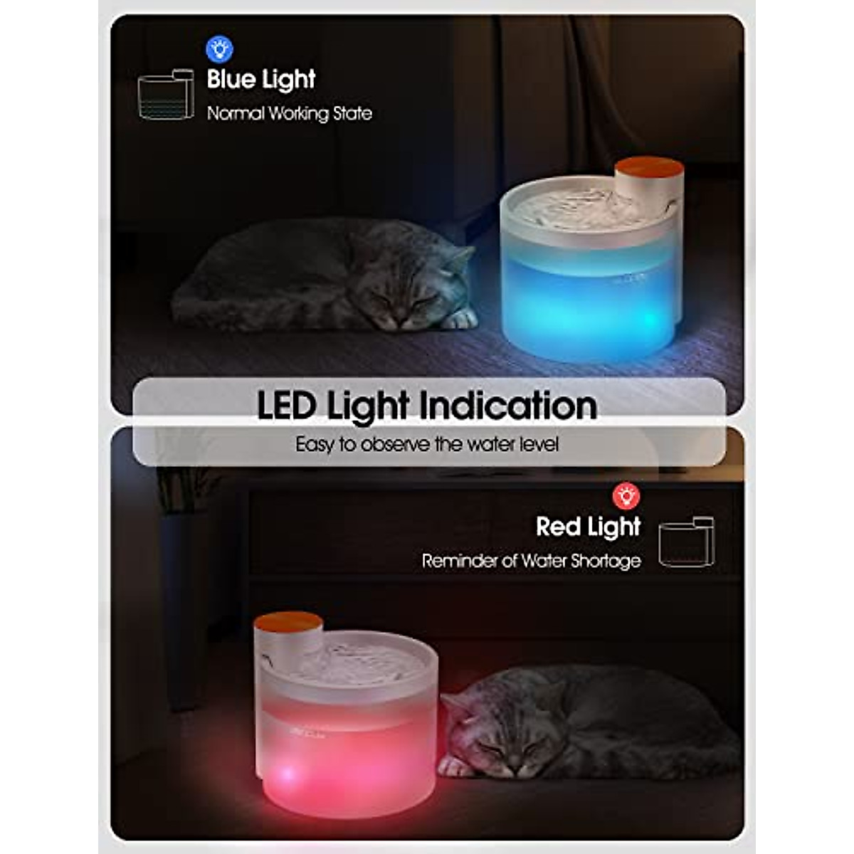 WOPET Dog Cat Water Fountain W500, 118oz/1 GAL Ultra Silent Dog Water Fountain with LED Light Smart Pump and Large-Size Filter, Visible Water Level Pet Water Dispenser