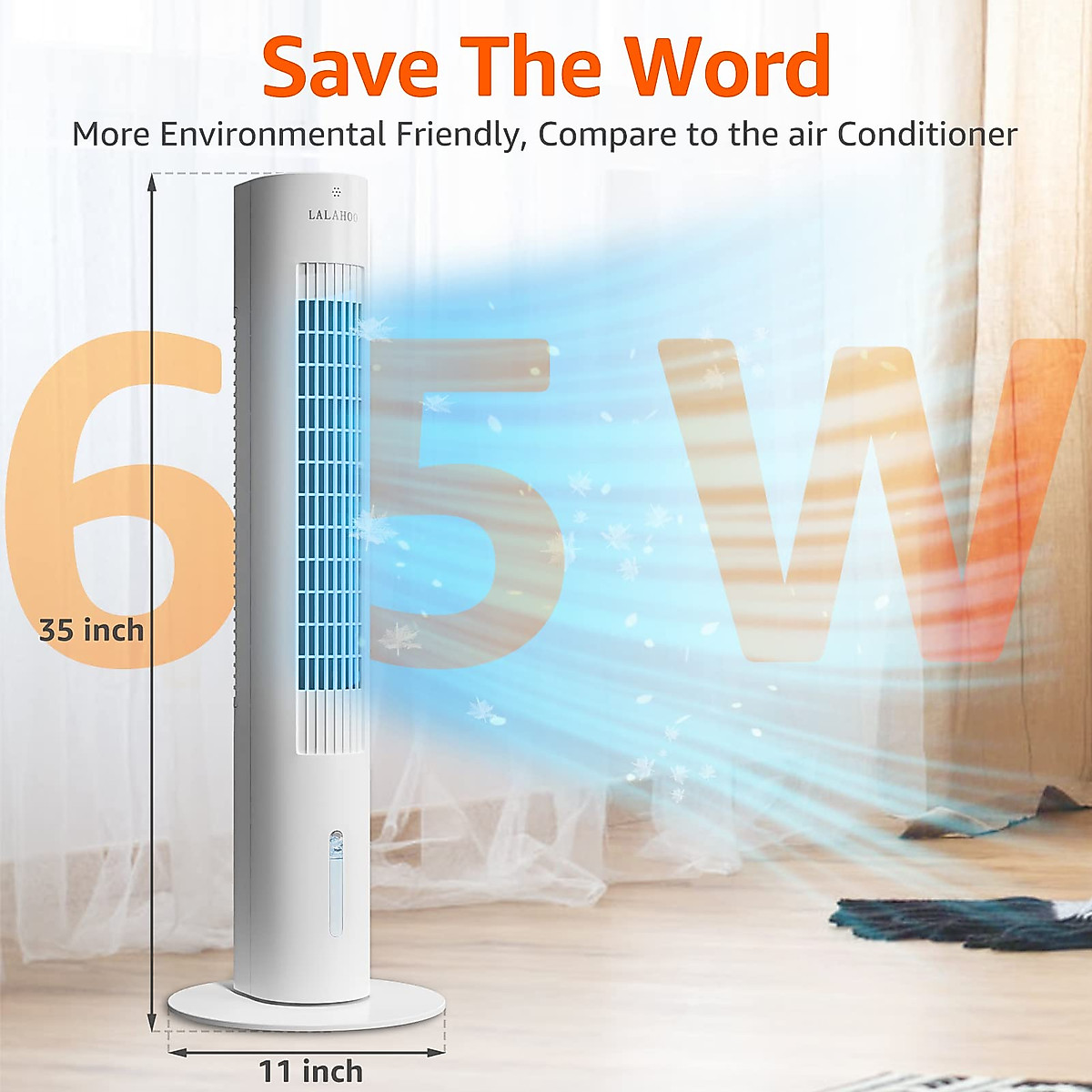 Evaporative Air Cooler Portable, 35” Cooling Fan with 60° Oscillating, Removable Water Tank, Ice Packs, 3 Speeds, Personal Swamp Cooler, no Remote Control.