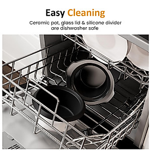 Sunvivi 2 in 1 Slow Cooker and Rice Cooker, Multi Slow Cooker with 1.5 QT Ceramic Pot & 3 Cup Rice Cooker, Non-Stick Aluminum Pot & Indicator Lights, Dual Control Knob, Stainless Steel