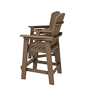 KINGYES Embossed Balcony Chair, Tall Adirondack Chair Set of 2 Outdoor Adirondack Barstools with Connecting Tray, High Airondack Chair with Wood Grain, Brown