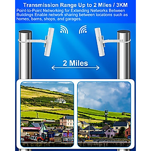 5.8G Wireless Bridge with Pole/Wall Mount Bracket - Extend Starlink Internet Access Outdoor, 2 Miles Point to Point WiFi Bridges with PoE Adapter, 2-Pack