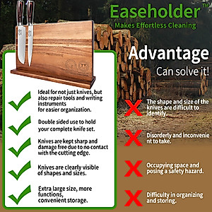Easeholder Magnetic Knife Block Natural Wooden Double Side Knife Holder Stand with Strong Enhanced Magnets Mutifunctional Kitchen Cutlery Organization Storage Rack