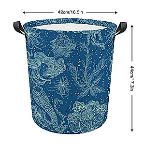 HoaMoya Collapsible Mermaids Corals Laundry Basket Summer Beach Freestanding Laundry Hamper With Handles Large Waterproof Cloth Toy Storage Bin for Household Bedroom Bathroom